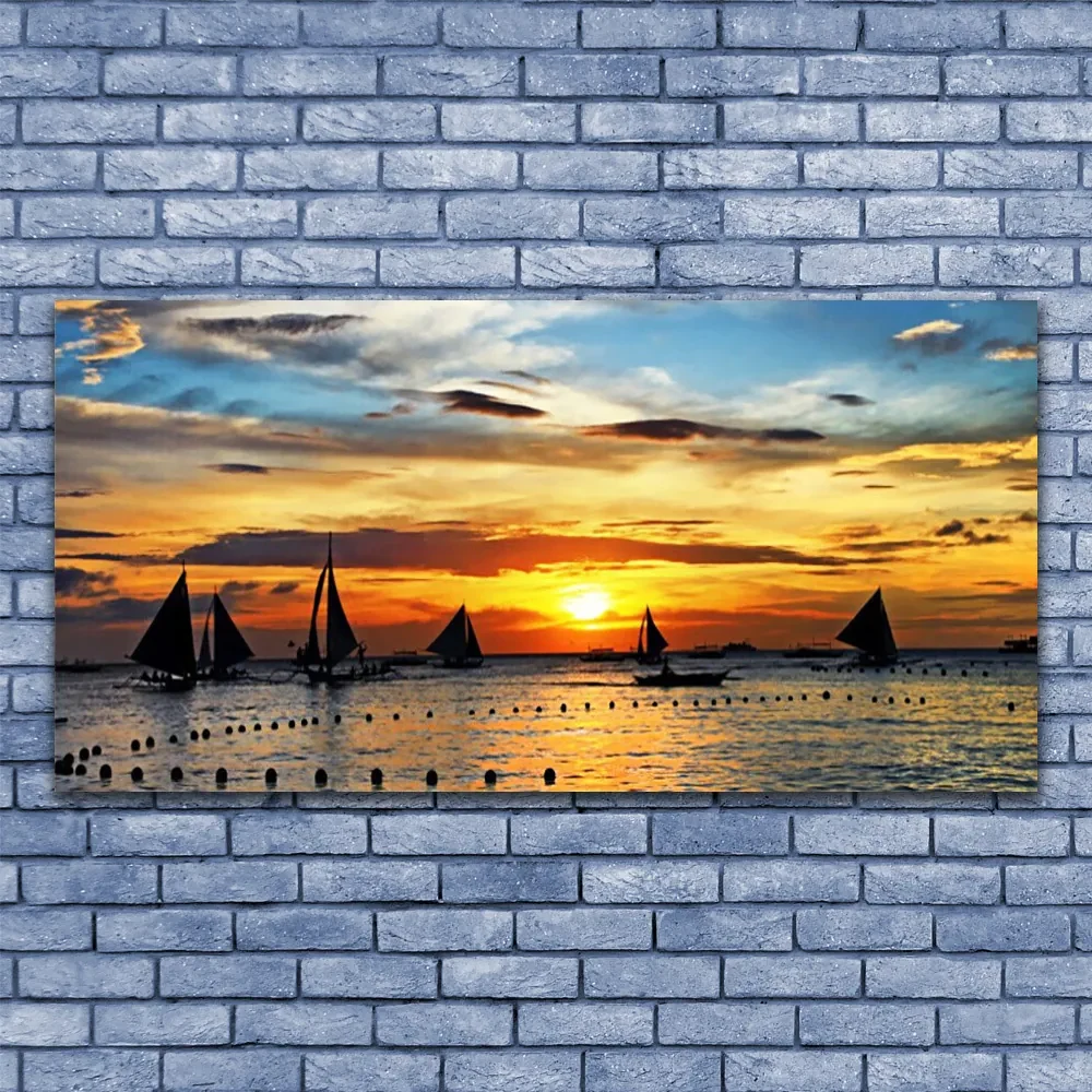 Tablou pe panza canvas Ambarcațiuni Sea Sun Peisaj Albastru Galben ...