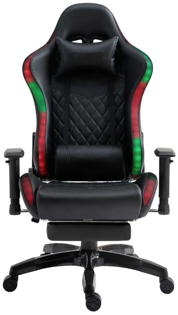 Scaun gaming cu sistem iluminare bandă LED RGB, masaj în perna lombară ...