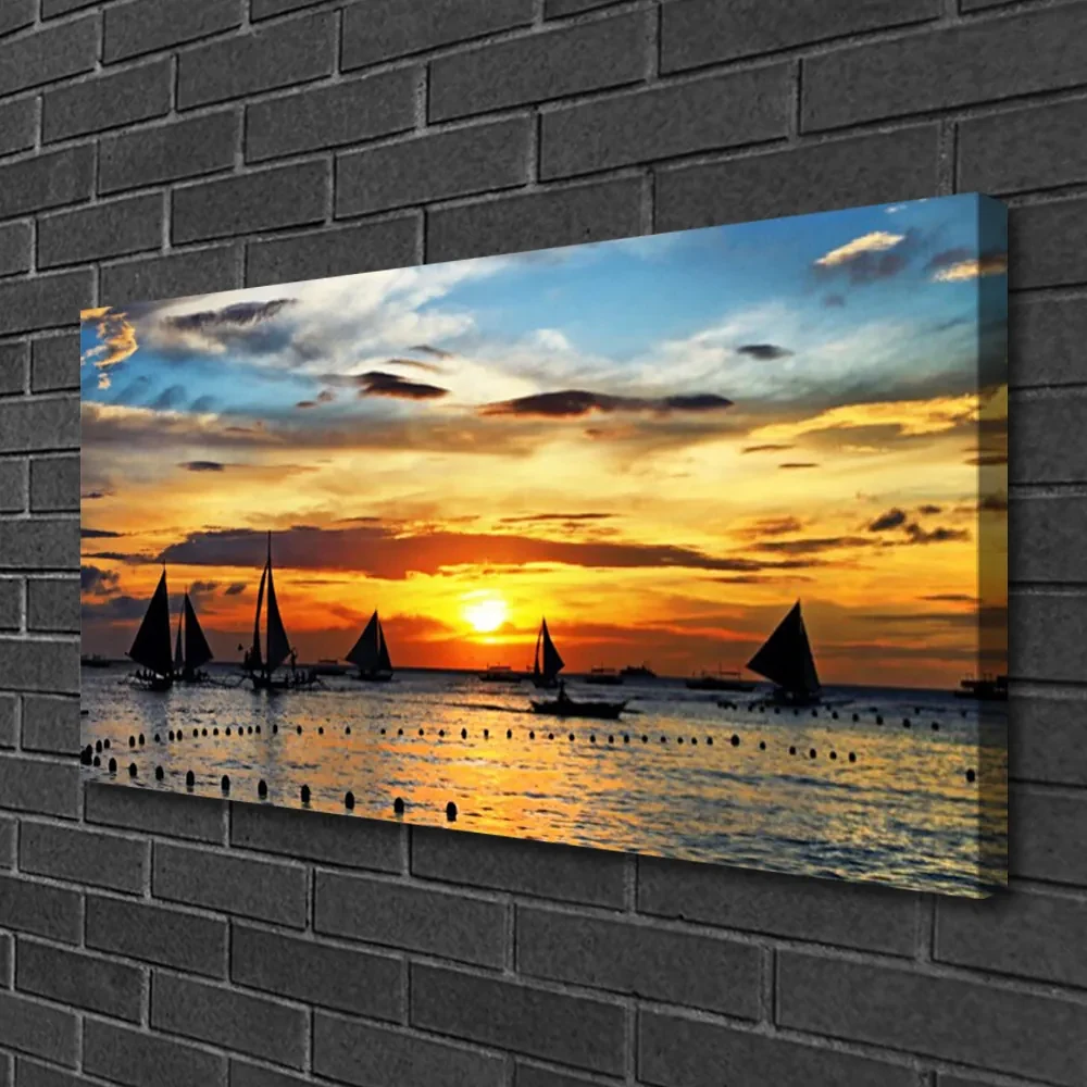 Tablou pe panza canvas Ambarcațiuni Sea Sun Peisaj Albastru Galben ...