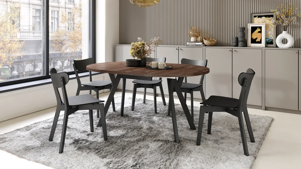 Mazzoni ALDO Stejar Maro/picioare negre - MASĂ ROTUNDĂ EXTENSIBILĂ CU ...