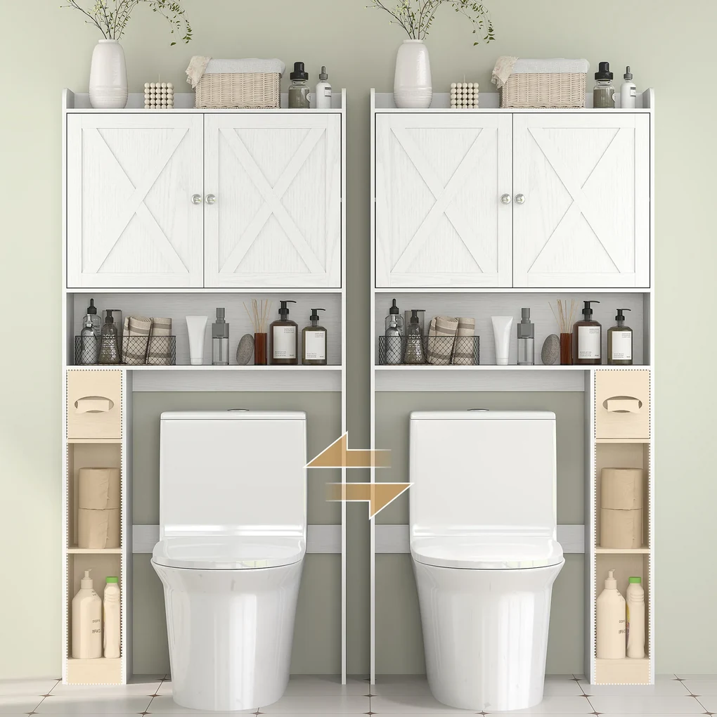 HOMCOM Mobilier WC deasupra toaletei cu dulap uși în formă de X, raft ...