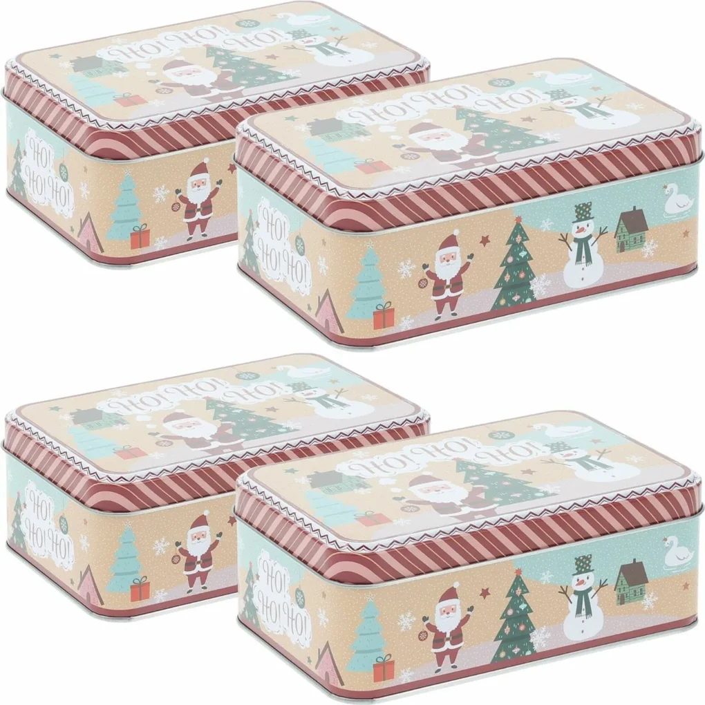 Set de 4 cutii metalice de Crăciun Holly Jolly, 16× 11 × 5,6 cm, S | BIANO
