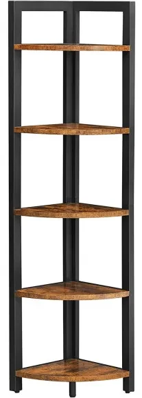 Raft De Colt Cu 5 Niveluri, Maro Rustic Si Negru, 30 X 30 X 150 Cm | BIANO