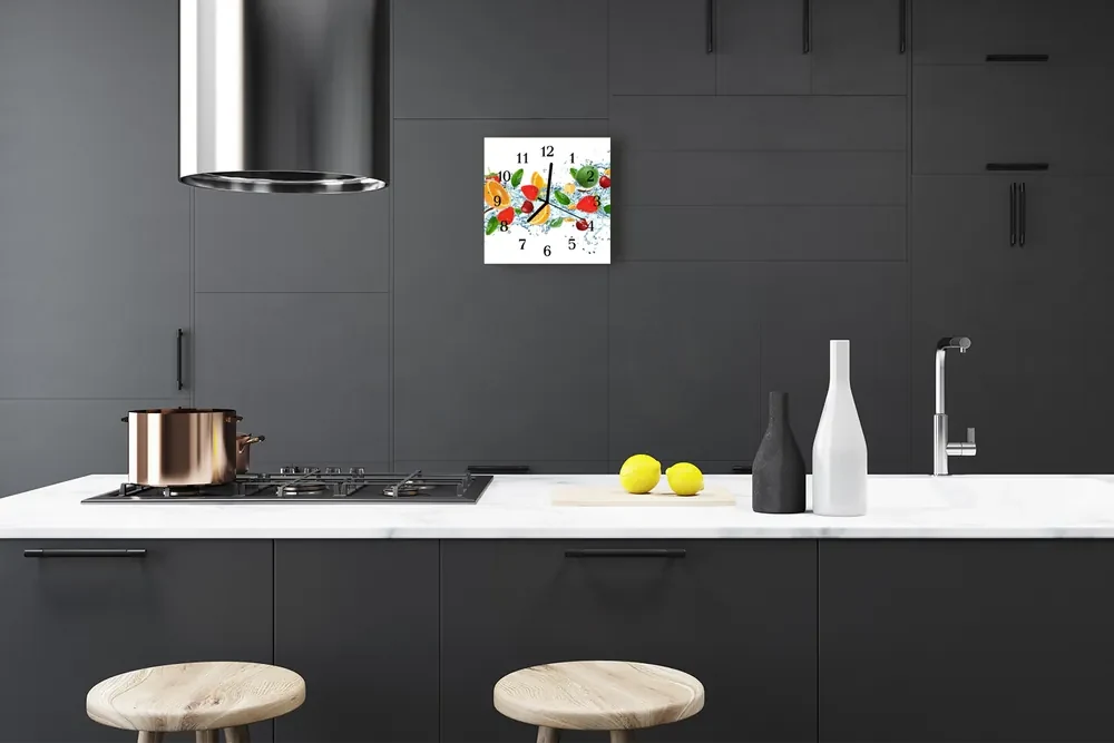 Ceas de perete din sticla pătrat Fructe de fructe Multi-colorat | BIANO