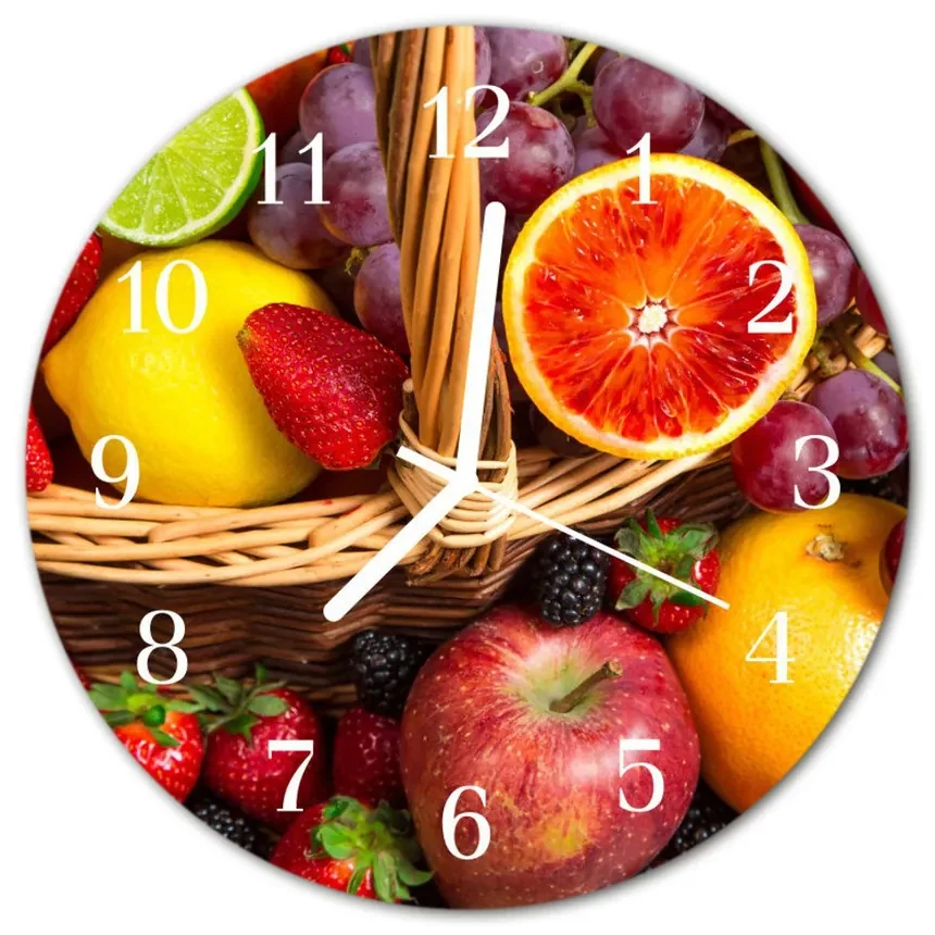 Ceas de perete din sticla rotund Fructe de fructe Multi-colorat | BIANO