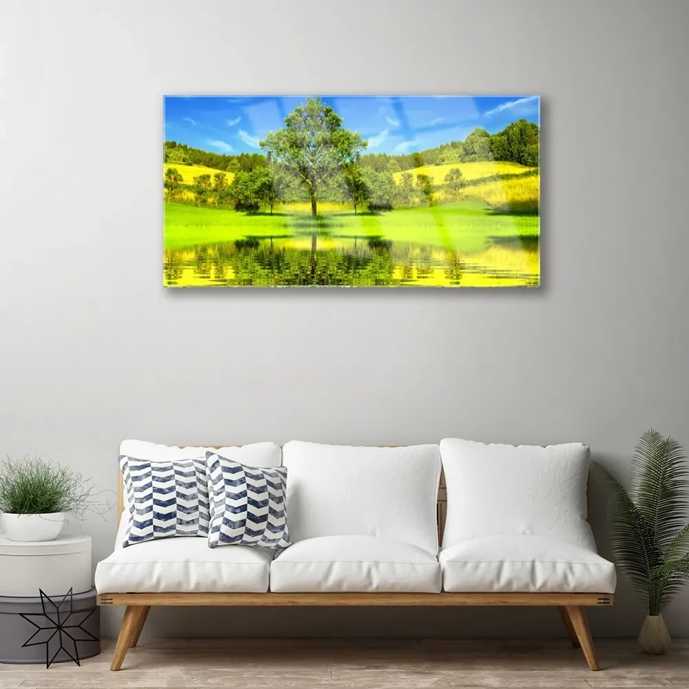 Tablou pe sticla Meadow copac Natura Verde Maro | BIANO