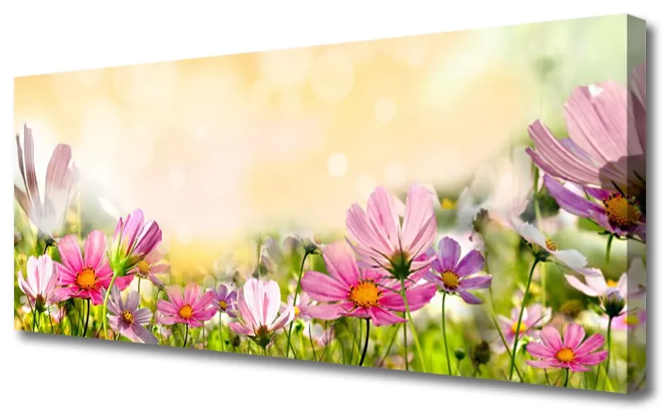 Tablou pe panza canvas Flori Natura Roz Galben Verde | BIANO