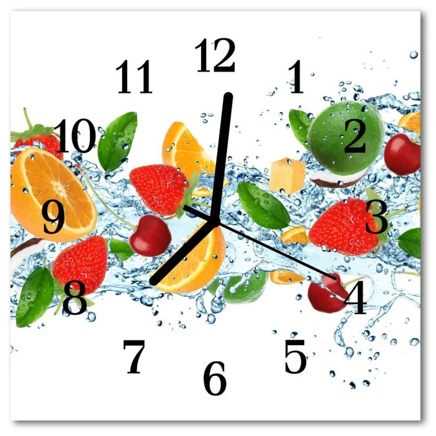 Ceas de perete din sticla pătrat Fructe de fructe Multi-colorat | BIANO
