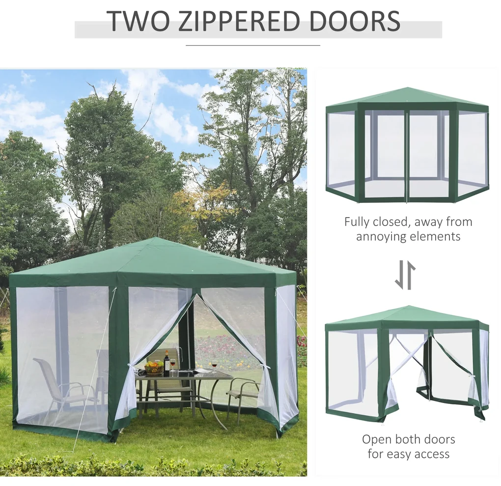 Outsunny Foisor Hexagonal cu Plasa de Tantari in Fier si Poliestere ...