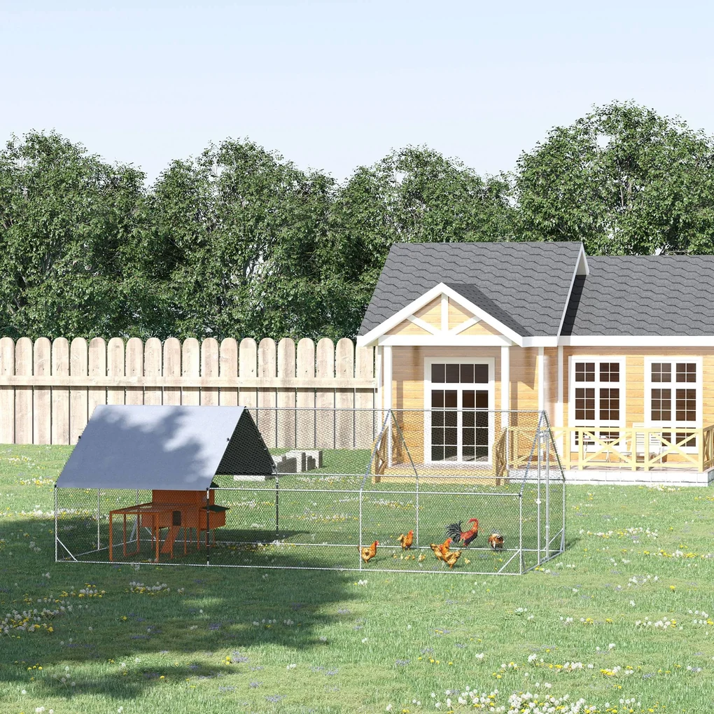 Cotet gaini PawHut cu Cadru Zincat si Plasa Hexagonala, Acoperis din ...