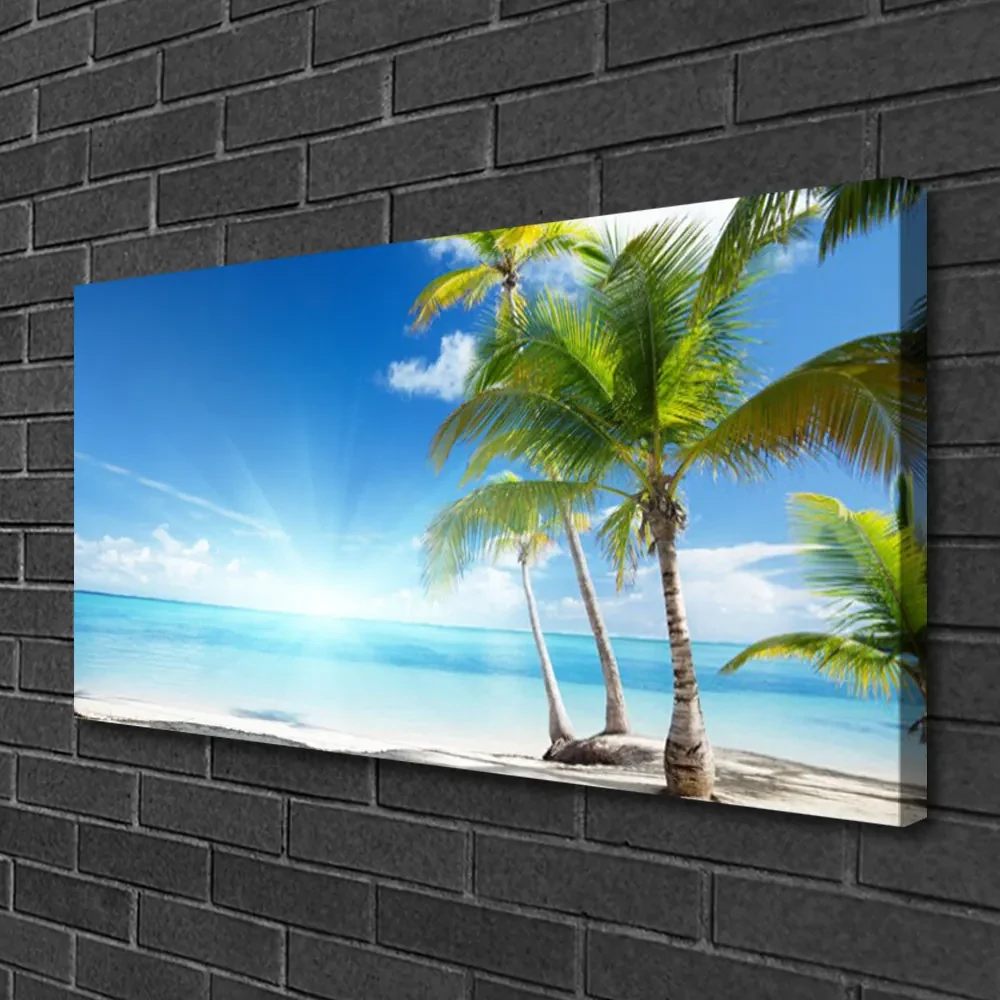 Tablou pe panza canvas Palm Sea peisaj copac Albastru Maro Verde | BIANO