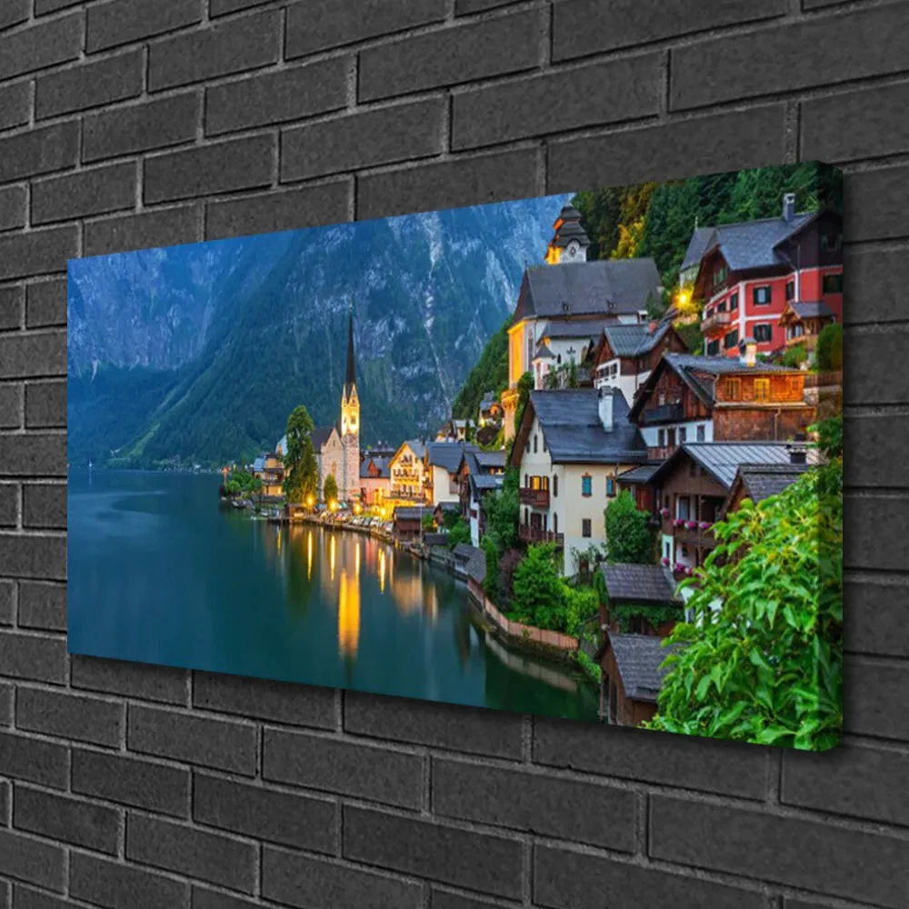 Tablou pe panza canvas Mare Oraș Peisaj Albastru Galben Gri Alb | BIANO