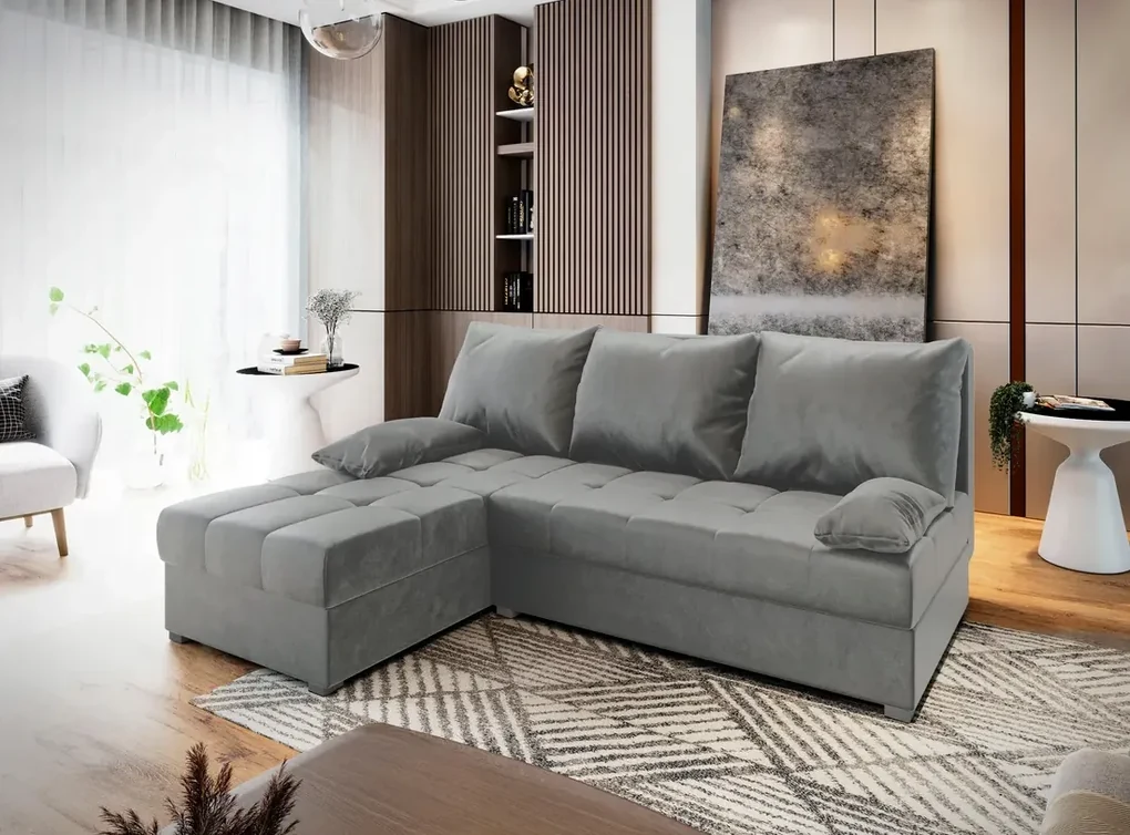 Canapea extensibila cu colt bilateral ZENA, gri deschis | BIANO