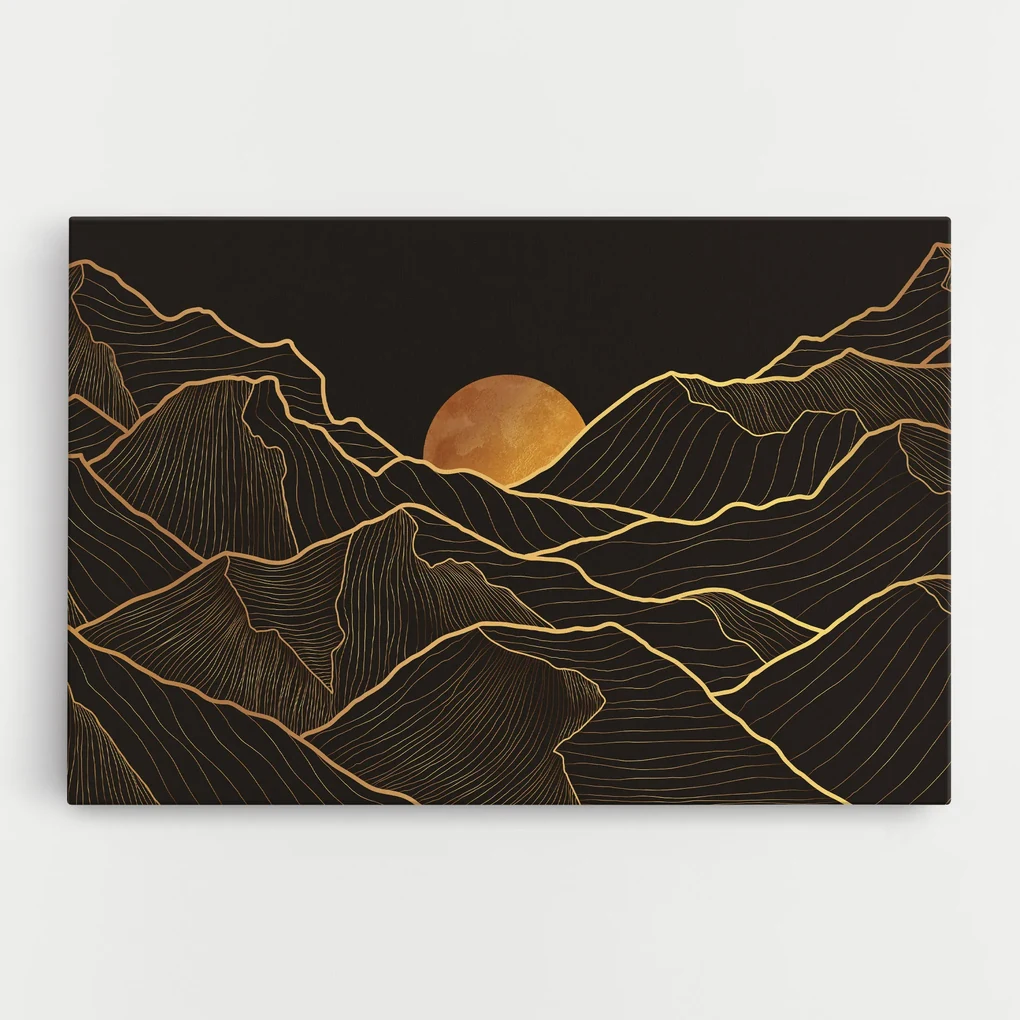 Tablou Canvas, 30x40cm, Dormitor si Living, Peisaje, Munti, Black Gold ...