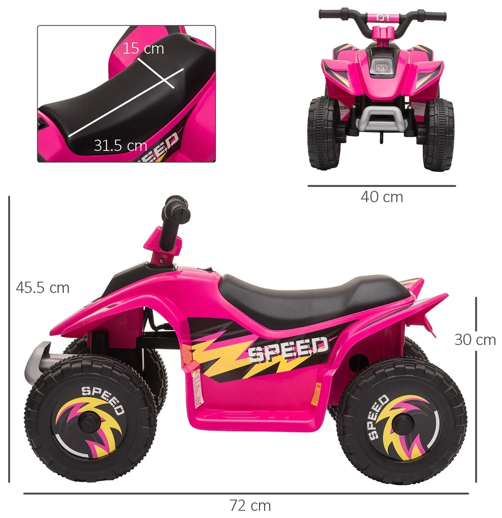 HOMCOM ATV Electric Roz pentru Fetițe, Vehicul pentru Copii 18-36 Luni ...