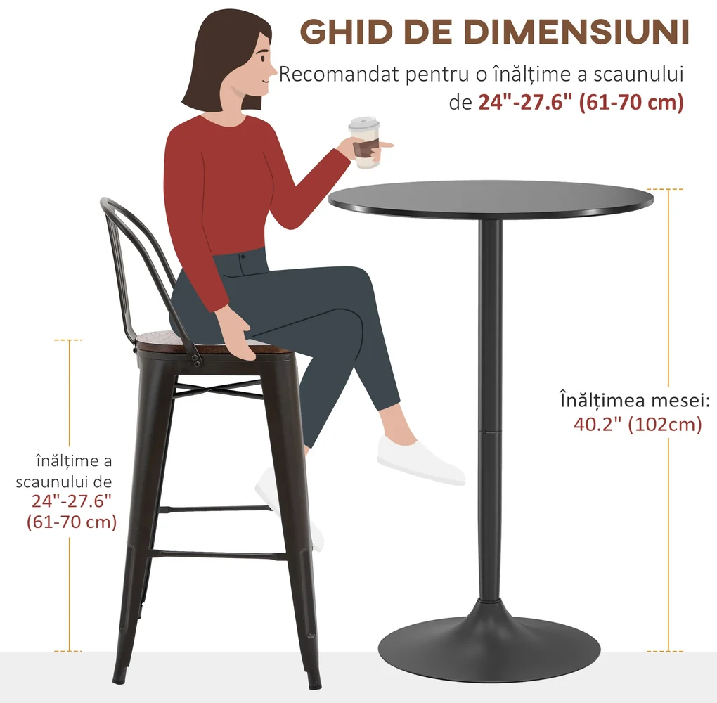 HOMCOM Masă de Bar Rotundă Modernă, Înaltă, pentru Bucătărie, cu Blat ...