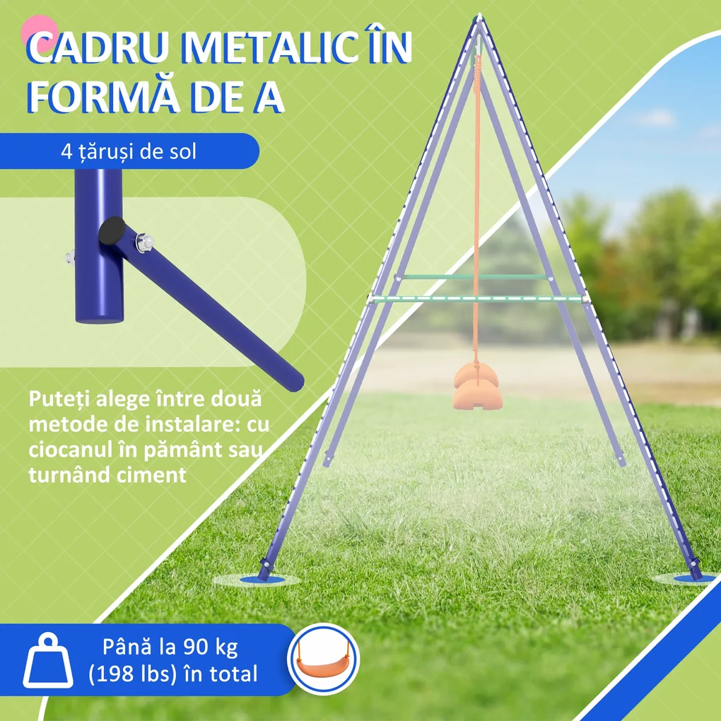 Outsunny Set de leagan pentru copii, Cadru metalic de leagan pentru ...