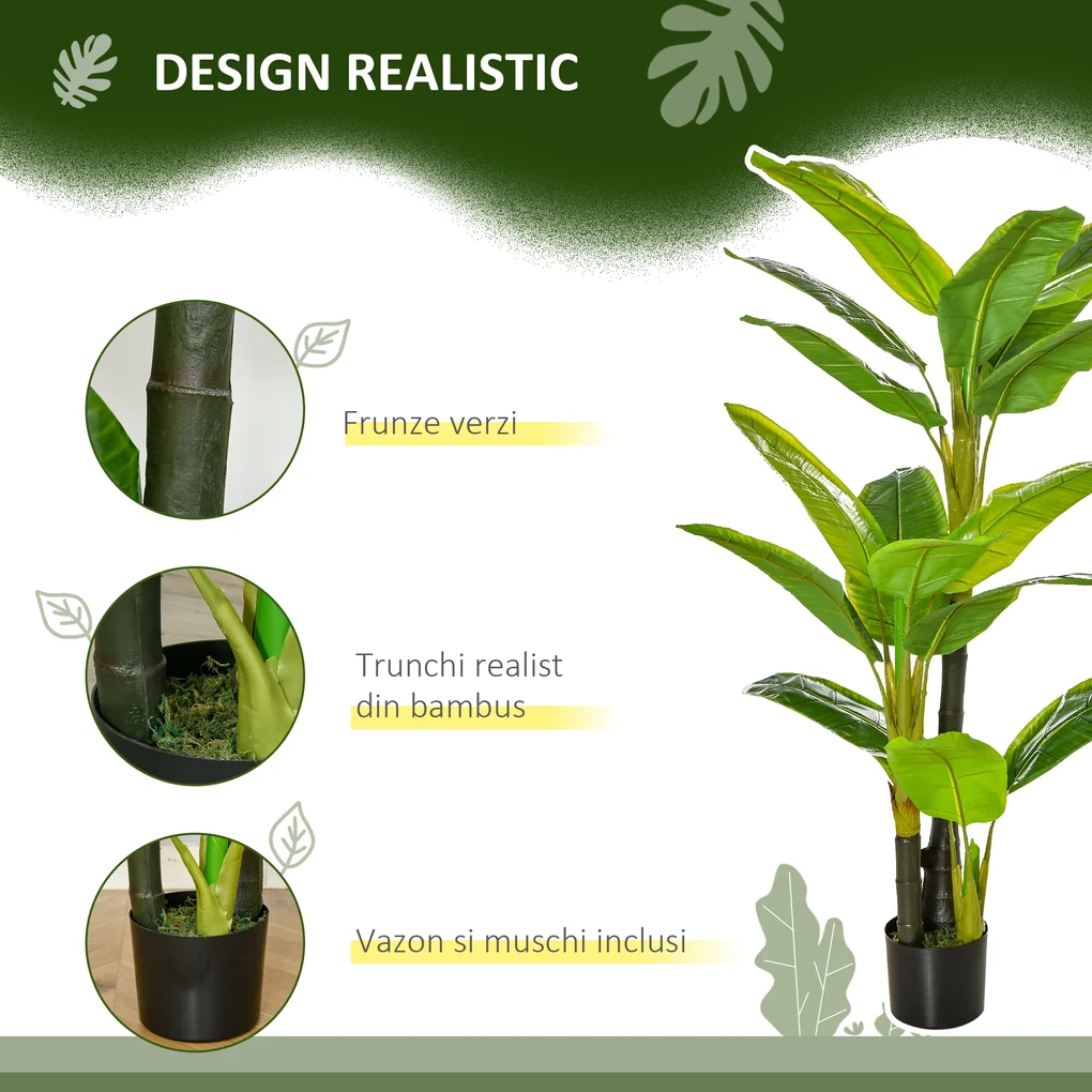 HOMCOM Bananier Planta in Ghiveci Bananier Artificial, Planta ...