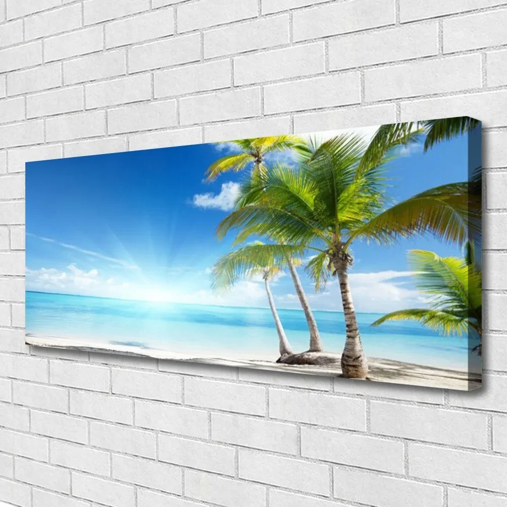 Tablou pe panza canvas Palm Sea peisaj copac Albastru Maro Verde | BIANO