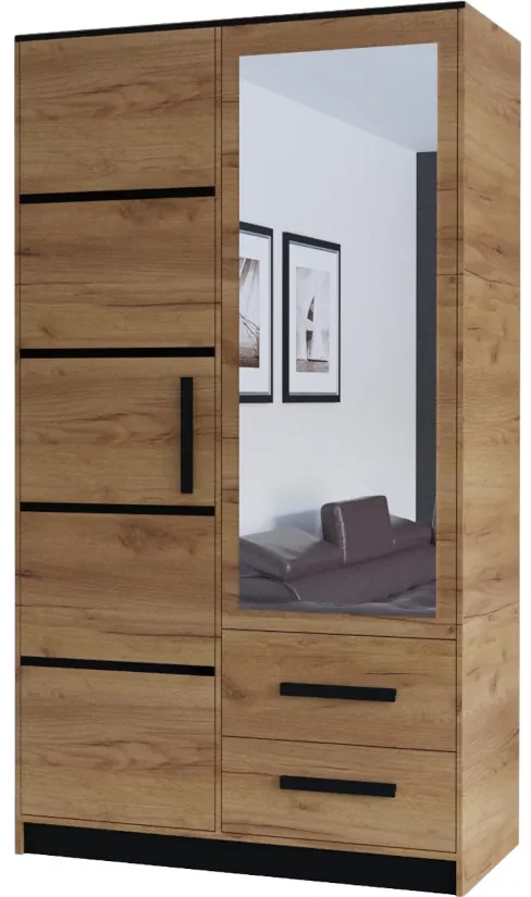 Expedo Dulap dormitor WELA 103, 103x202x40, stejar auriu/negru | BIANO