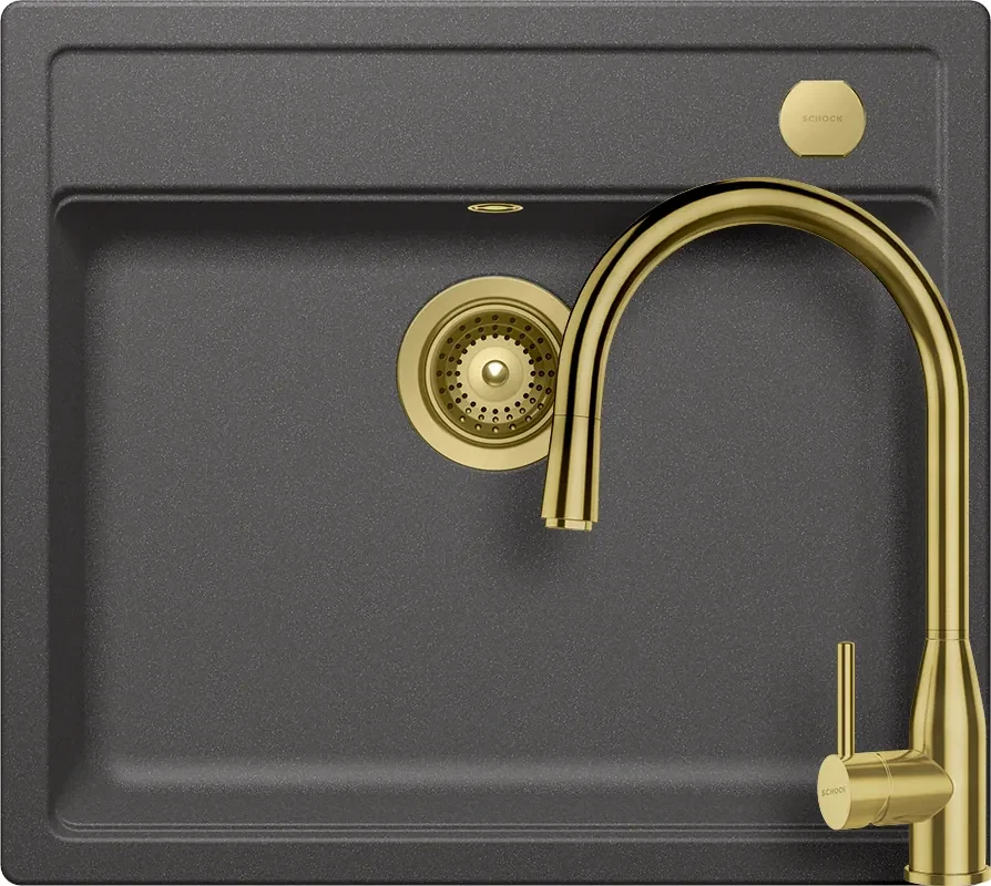 Set chiuveta bucatarie Schock Mono N-100 570 x 510 mm Cristadur Stone, gri piatra cu baterie ...