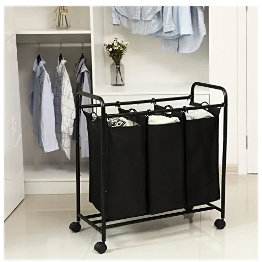 Cos separator pentru haine cu roti, Songmics, Negru, LSF003B, 3 x 44L ...
