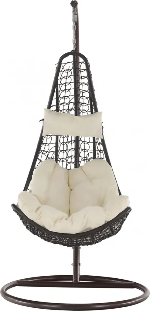 Fotoliu leagan suspendat, cu perne moi, rezistente la UV, împletitură tip răchită, structură ...