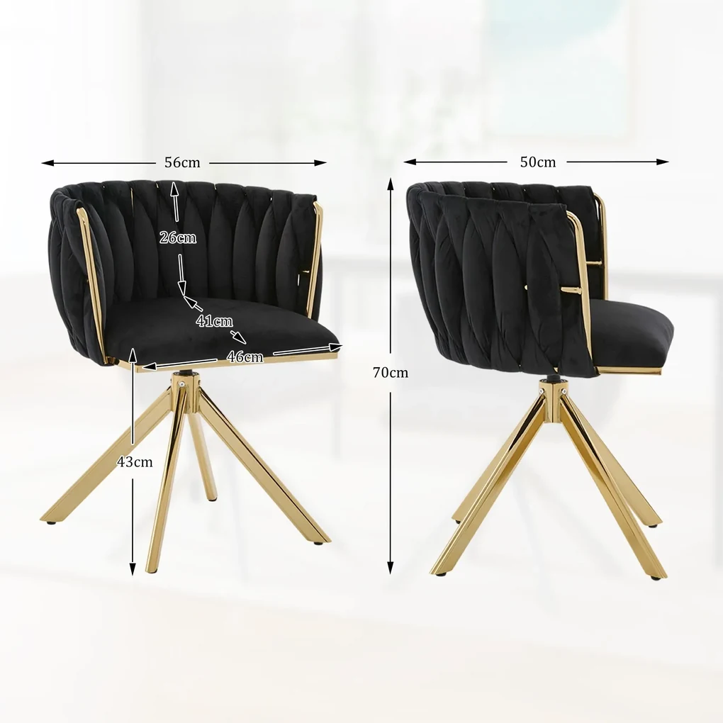 Set de 2 scaune pivotante din catifea, Negru | Aosom Romania | BIANO