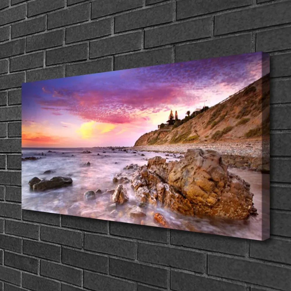 Tablou pe panza canvas Marea pietre Peisaj Gri Violet Roz | BIANO