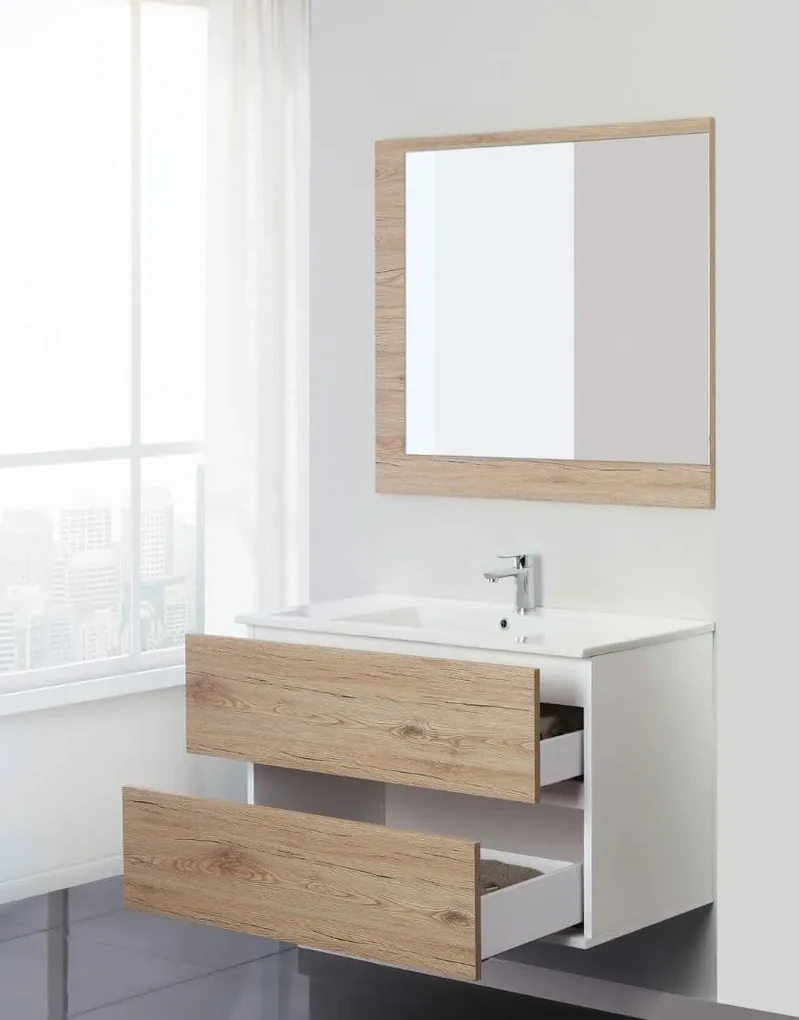 Mobilier de baie suspendat cu coloana Fabula 90cm | BIANO