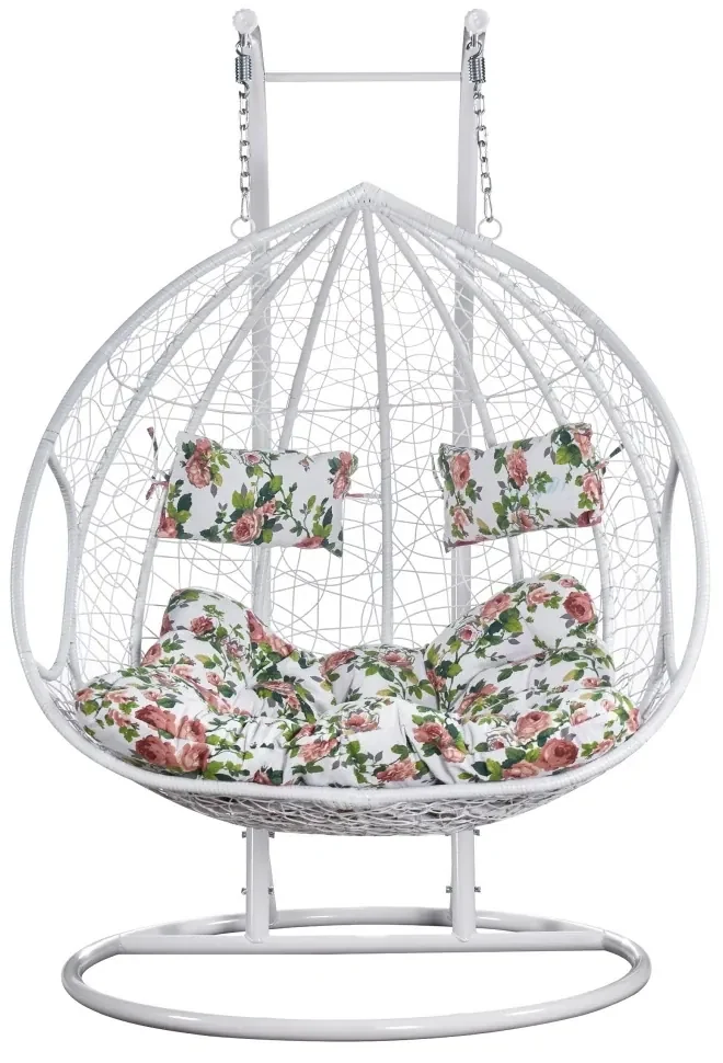 Fotoliu leagan dublu, suspendat, cu perne moi, rezistente la UV, împletitură tip răchită ...