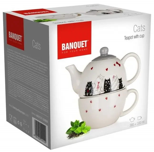 Ceainic ceramic cu farfurioară Banquet CATS | BIANO