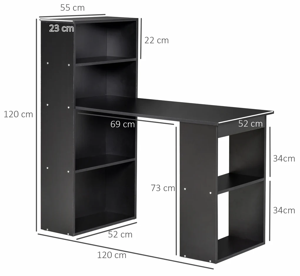 Birou Modern pentru Acasa cu Rafturi de Depozitare pe 6 Niveluri, Masa ...