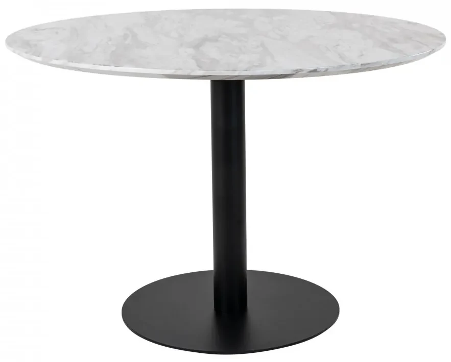 Masa dining rotunda cu blat aspect marmura alba si picior negru 110cm ...