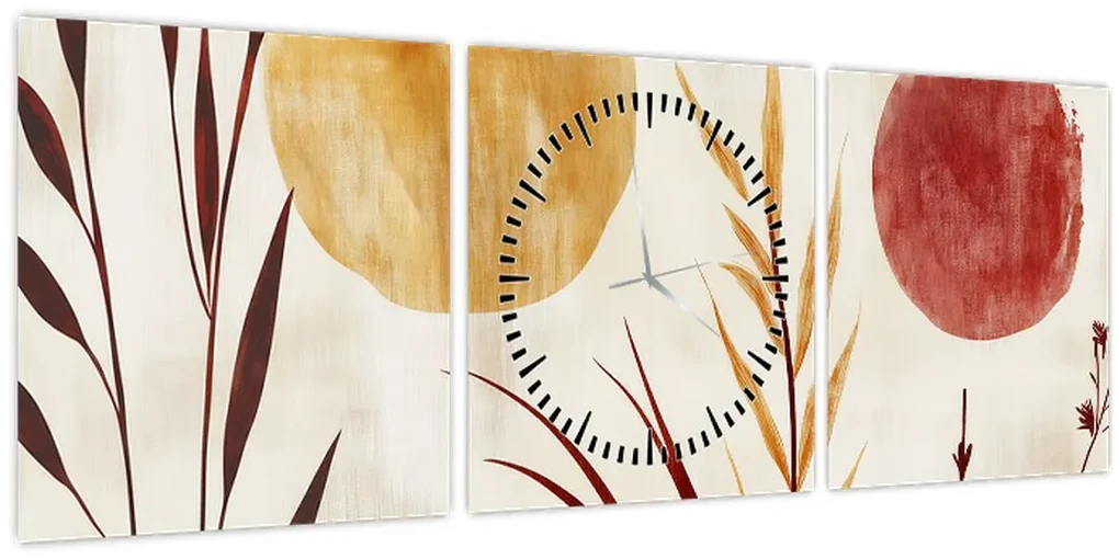 Tablou - Plante și cercuri (cu ceas) (90x30 cm) | BIANO
