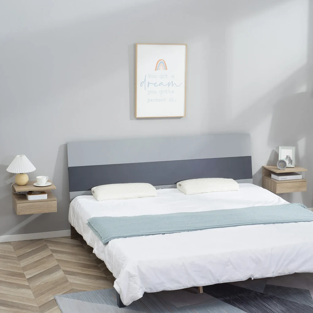 HOMCOM Set de 2 Noptiere Moderne Suspendate pentru Dormitor cu Sertar ...