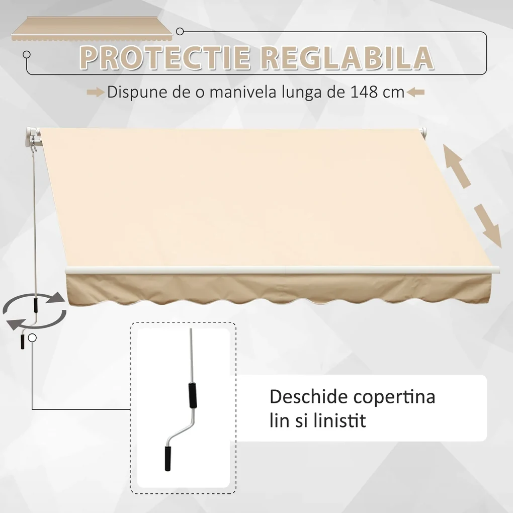 Outsunny Perdea Parasolar Rulou de Perete pentru Exterior, Impermeabilă ...