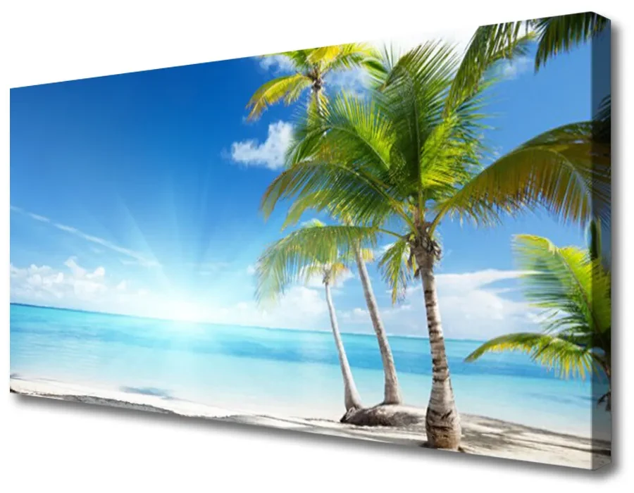 Tablou pe panza canvas Palm Sea peisaj copac Albastru Maro Verde | BIANO