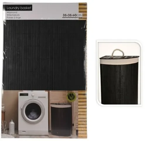 Coș de rufe de colț Bamboo, negru | BIANO