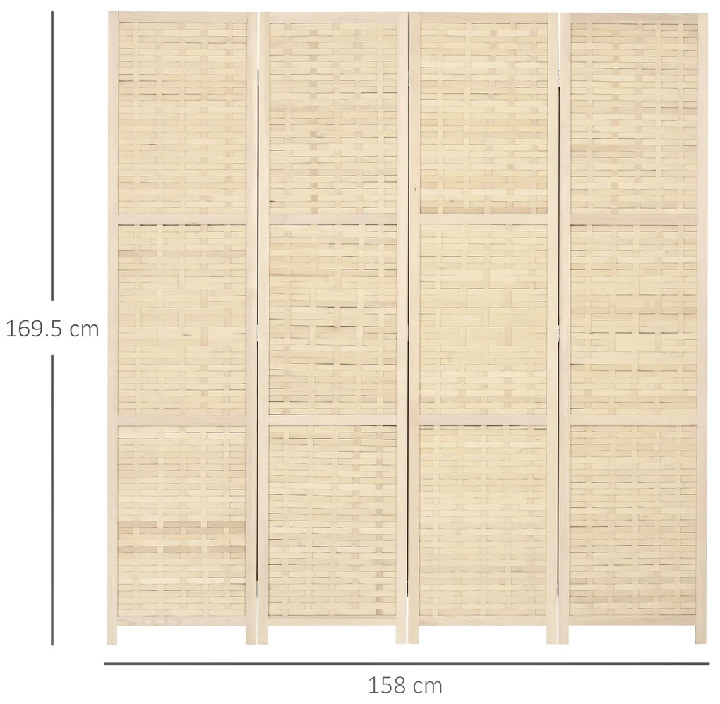 HOMCOM Separator de Cameră din Lemn și Bambus, Paravan Pliabil, Design ...