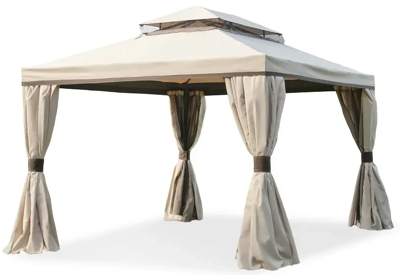 Pavilion de grădină cu plasă de țânțari și perdele Valencia 3x4m crem ...