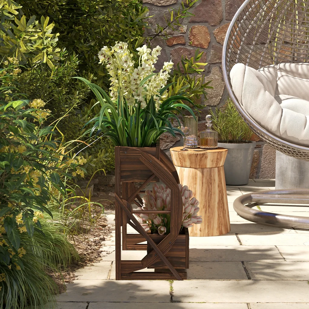 Outsunny Pat de Gradină Înălțat pe 2 Nivele, Jardiniere Căruță din Lemn ...