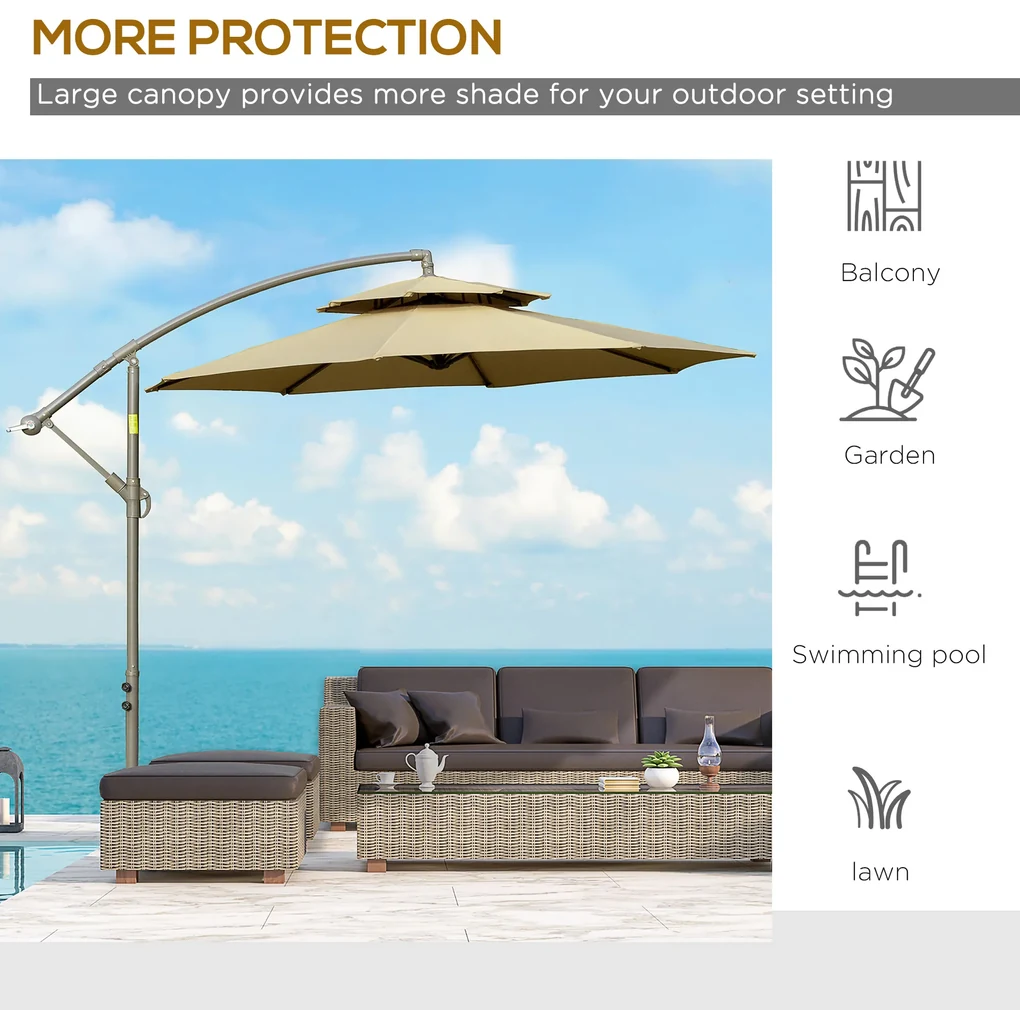 Outsunny Parasolar Grădină 2.7m, Reglabil, cu Ventilație Dublă și ...