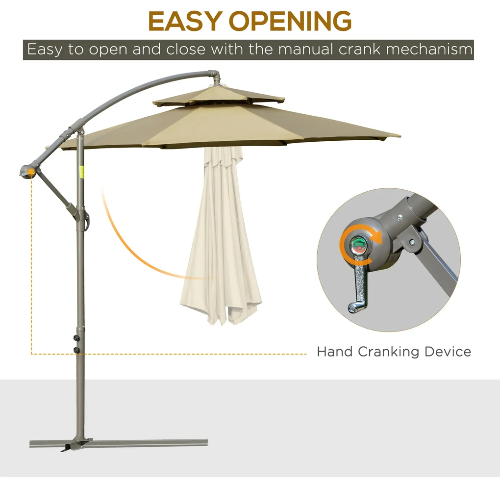 Outsunny Parasolar Grădină 2.7m, Reglabil, cu Ventilație Dublă și ...