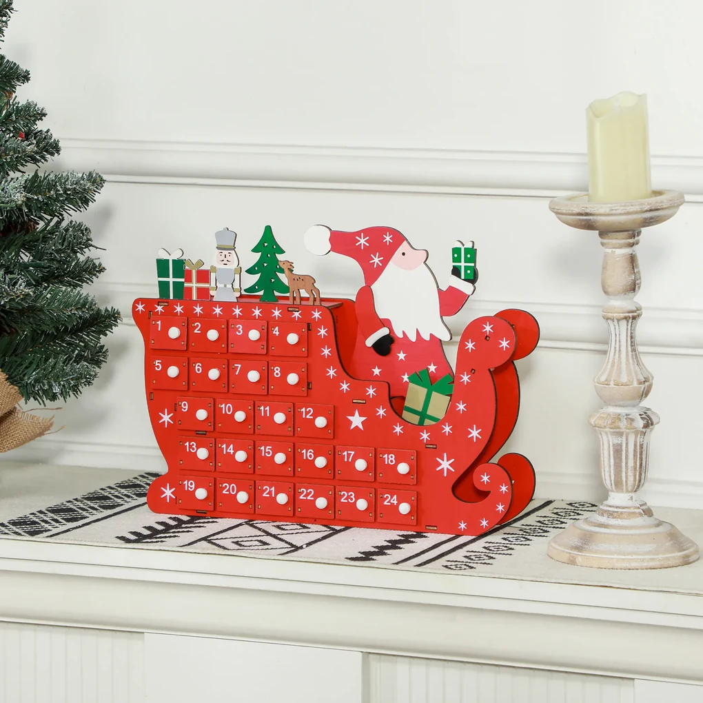 HOMCOM Calendar de Advent de umplut din lemn, decorațiune de Crăciun cu ...