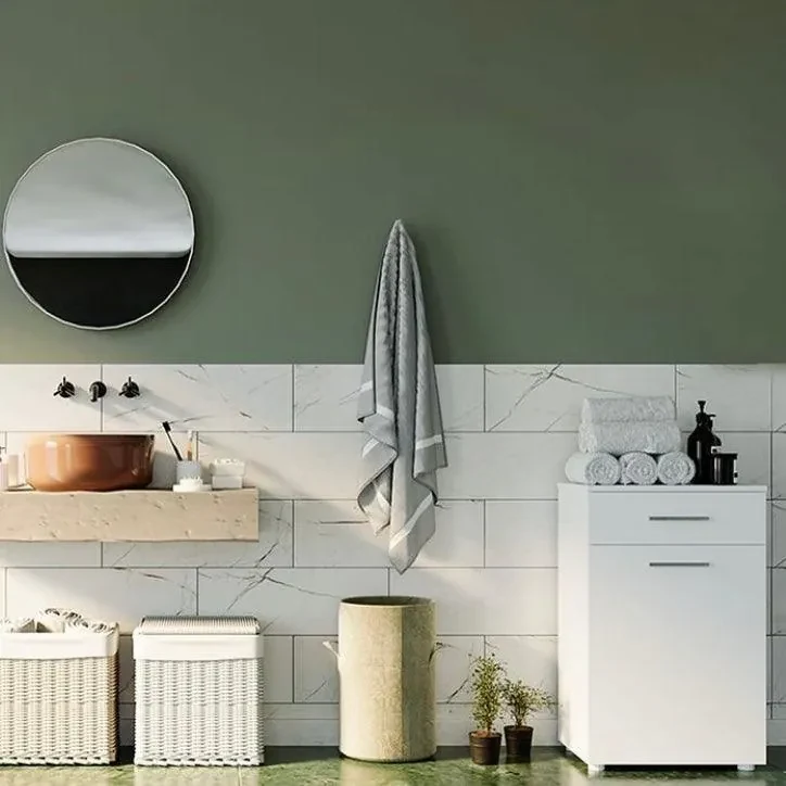 Dulap Baie cu cos de rufe Adore Diamond Mini, sertar, Alb Lucios, 52 x ...