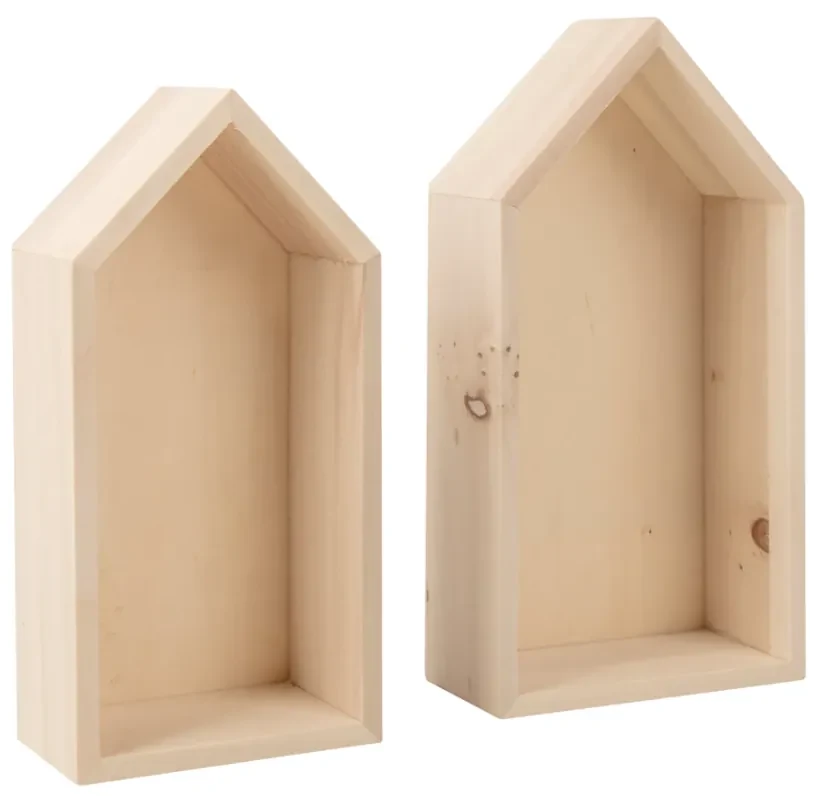 Set de 2 bucati polite din lemn in forma de casuta LITTLE HOUSES | BIANO