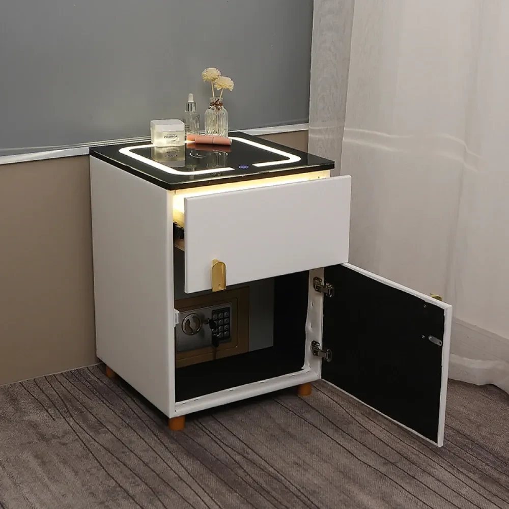 Noptieră inteligentă cu seif ascuns, spațiu depozitare, iluminare LED ...