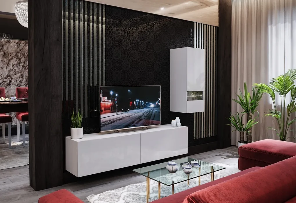 Expedo Mobilă sufragerie ELPASO 15 + LED, alb/alb luciu | BIANO