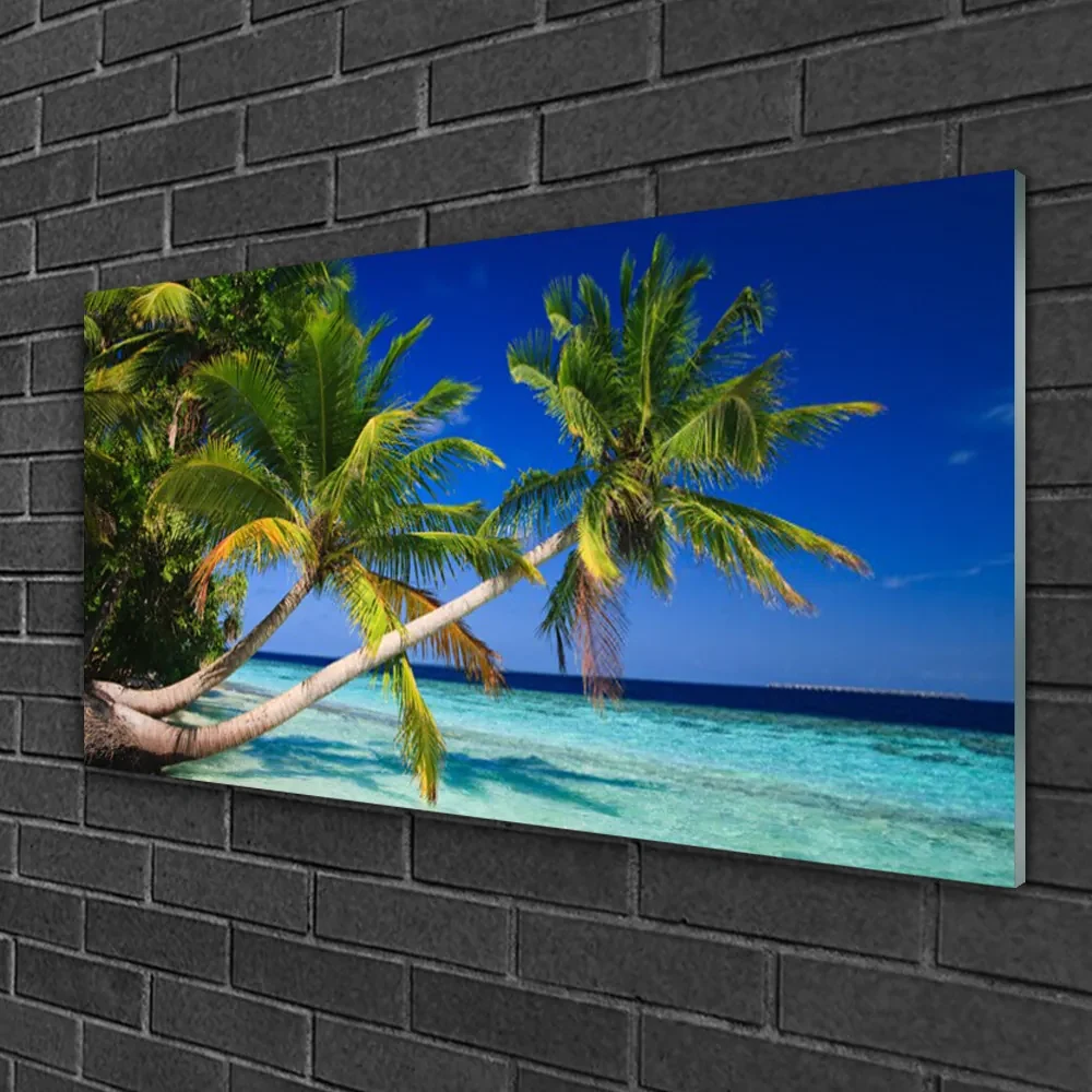 Tablou pe sticla Palm Tree Sea Peisaj Verde Albastru Maro | BIANO